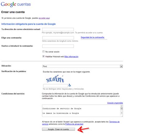 Crear cuenta de Google