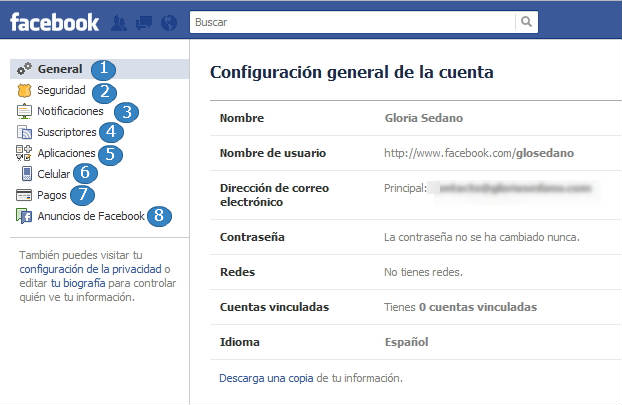 Configurar cuenta de Facebook
